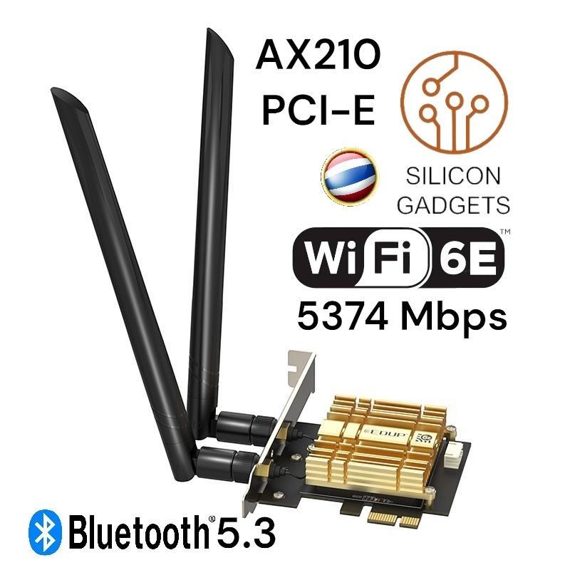 การ์ดไวไฟ Intel AX210 WiFi 6E PCIe Adapter สำหรับ PC ความเร็ว 2.4Gbps ...