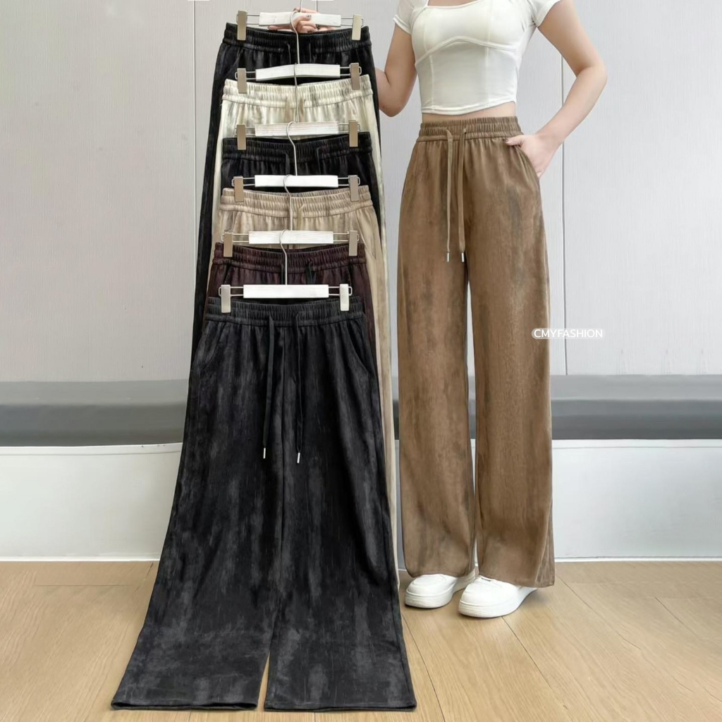 p912# กางเกงขายาว 9ส่วน กางเกงขายาวผู้หญิง ทรงขากระบอก ผ้าลูกฟูก เนื้อ ...