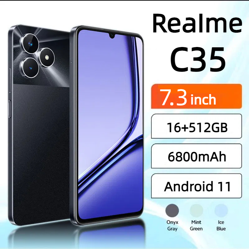 สมาร์ทโฟน ReaIme c35 7.3 นิ้ว 16+512GB 6800mAh Android 5G WIFI โทรศัพท์ ...