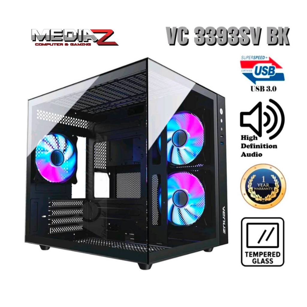 เคส ตู้ปลา มินิ MATX ทรงเล็ก สีดำ กระจกนิระภัย 2ด้าน RGB Case Venuz VC ...
