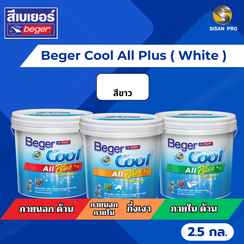 (โปรแถมแปรง) BegerCool All Plus เบเยอร์คูล ออล พลัส สีทาบ้านสูตรน้ำ สีขาว ขนาด 2.5 กล. | Shopee ...