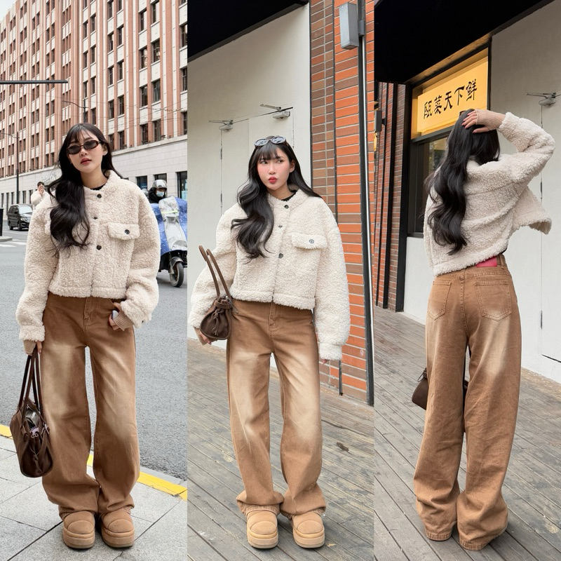Toffee Jeans ยีนส์สีน้ำตาลฟอกเฟดกระบอกกลาง ป้าย 𝒊𝑳𝒐𝒏𝒂 #079 | Shopee ...