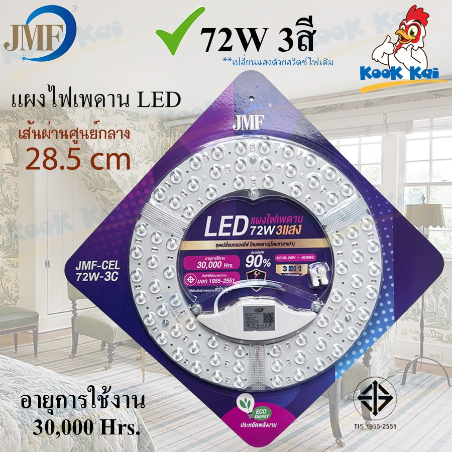 JMF แผงไฟแม่เหล็ก LED 28W 36W 48W 60W 72W เปลี่ยนได้ 3 แสง(เฉพาะบางขนาด)แผงไฟเพดานกลม แผ่นซิป ...