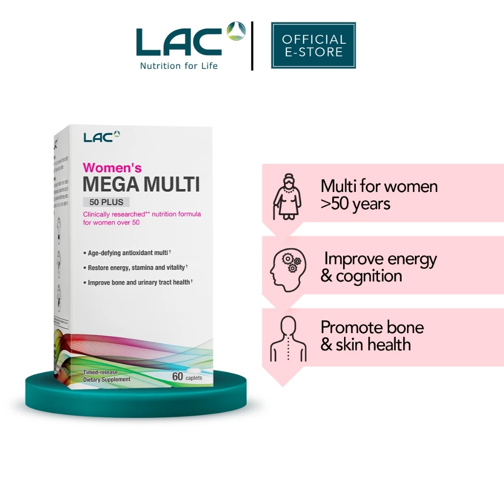 [LAC WOMEN'S] Mega Multi 50 Plus (60 caplets) อาหารเสริมที่จำเป็นสำหรับผู้หญิง | Shopee Thailand