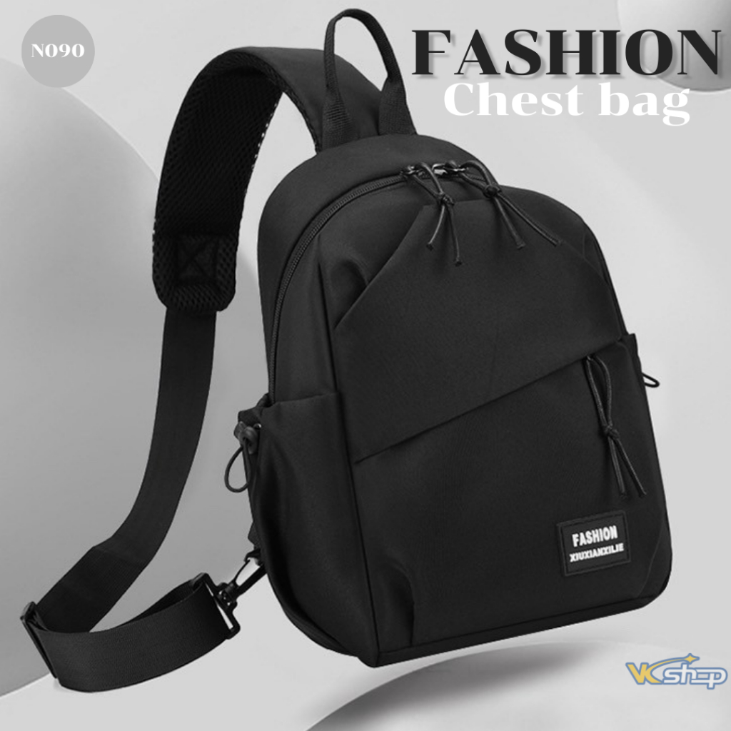 VK กระเป๋าคาดอก รุ่น N090 คาดหลัง สีพื้น หลายช่อง จุของได้เยอะ (4สี ดำ ...