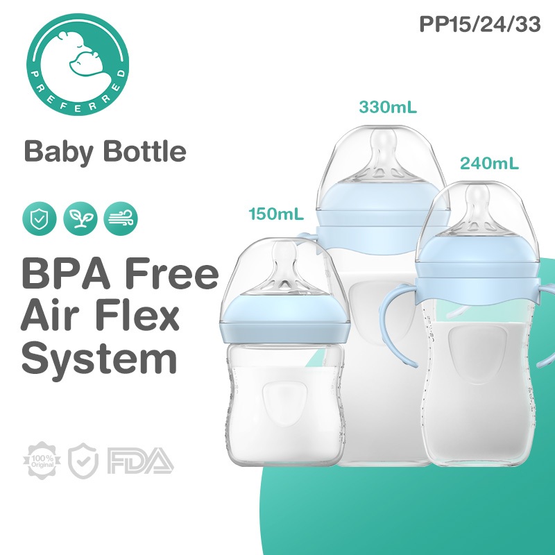 Preferred ขวดนม ขวดนมเด็ก ขวดนมคอกว้าง 5oz/8oz/11oz ป้องกันอากาศเข้า กันสำลัก foodgrade - Anti ...