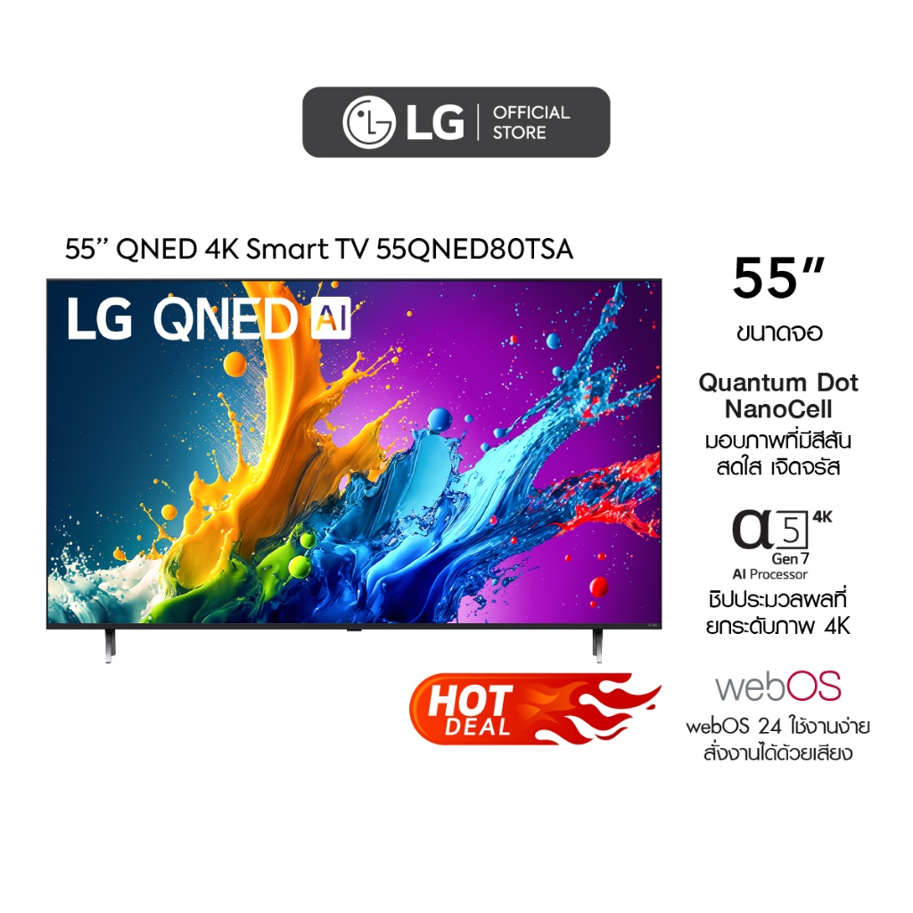 LG ทีวี 55" LG QNED QNED80 4K Smart TV 2024 รุ่น 55QNED80TSA | Shopee ...