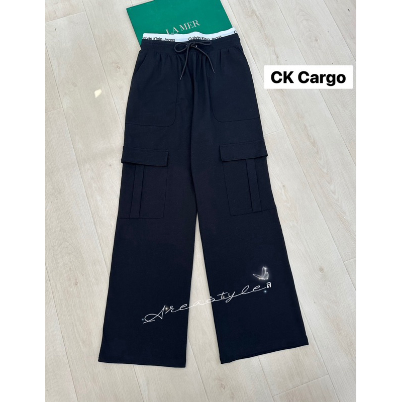 CK Cargo pants กางเกงคาร์โก้สีดำ เอวสูง ผ้ายืด ทรงขาบาน | Shopee Thailand