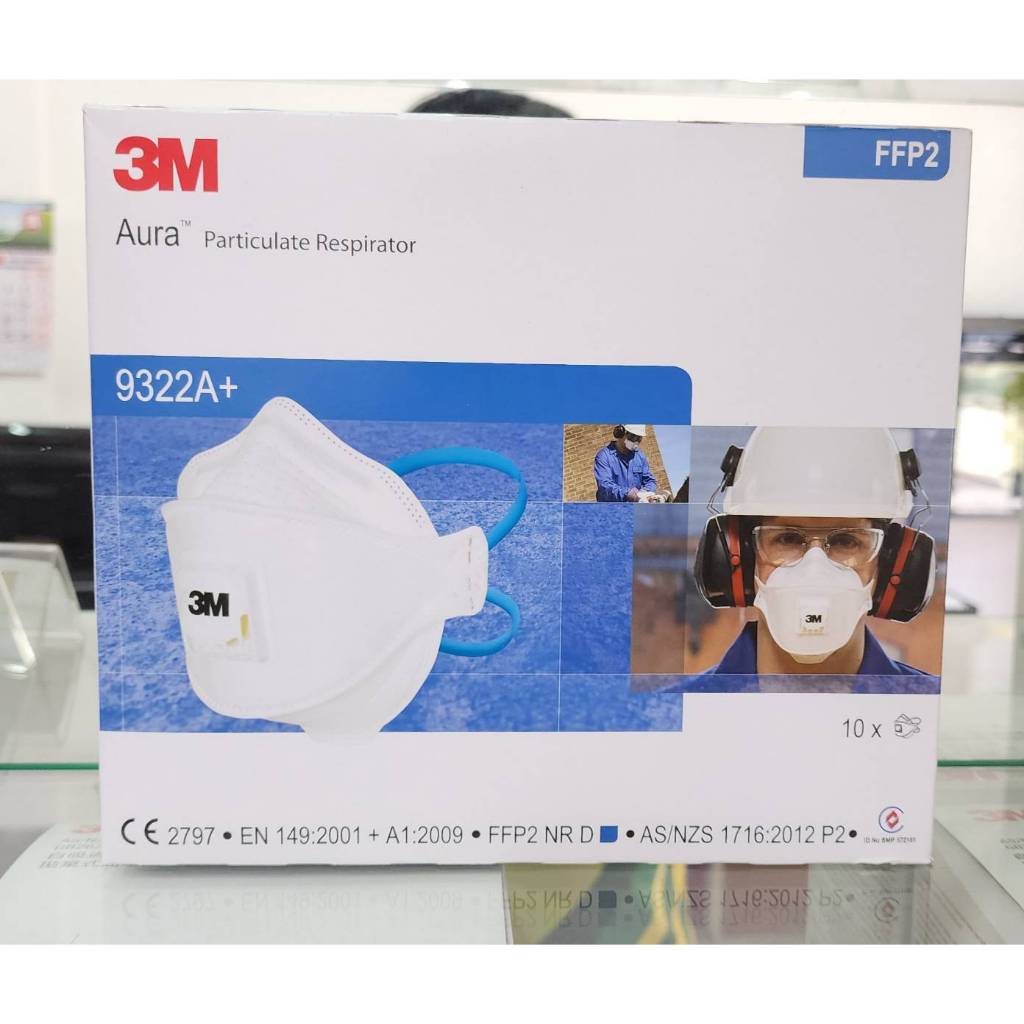 3M™ Aura™ 9322A+ ป้องกันฝุ่น ละออง ฟูมโลหะ หน้ากากอนามัยแบบพับได้ พร้อม ...