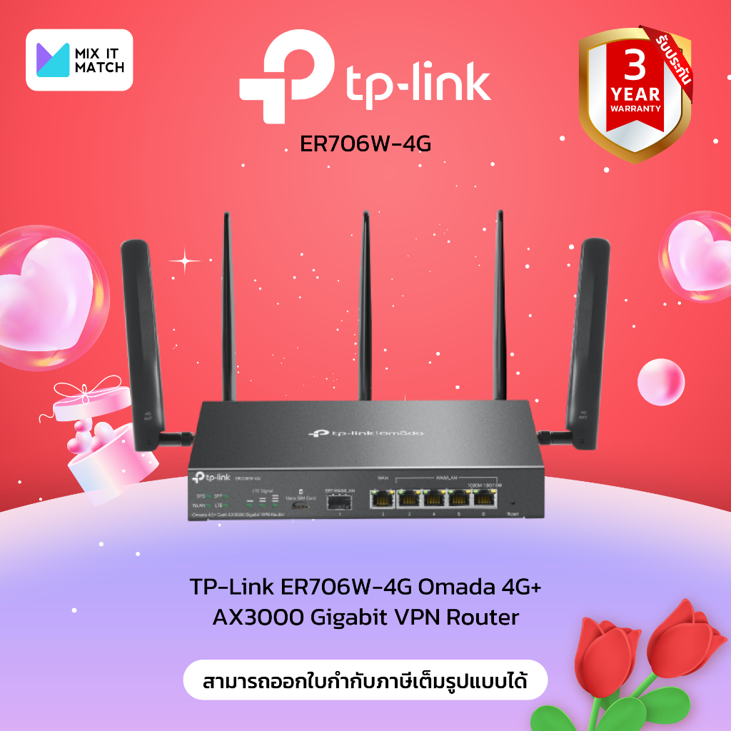 TP-Link ER706W-4G (ER706W-4G) Omada 4G+ AX3000 Gigabit VPN Router ...
