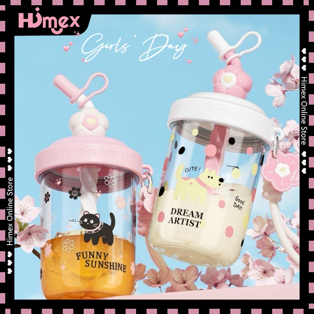Himex แก้วน่ารัก 580ml พร้อมหลอดหมุน เครื่องดื่มผสม ไม่หกเลอะเทอะ ถ้วยผสม | Shopee Thailand