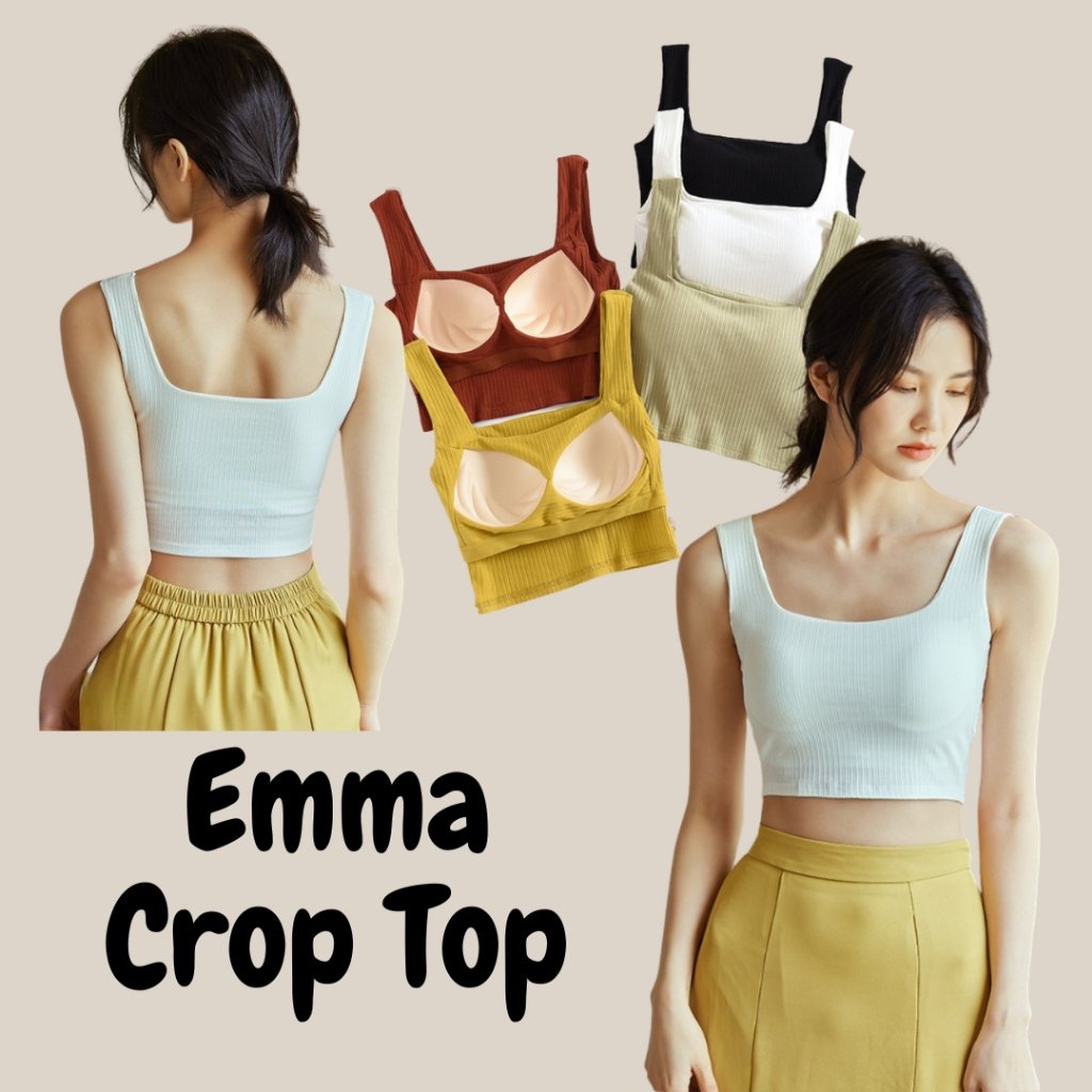 Emma Crop Top เสื้อกล้ามสั้น คอยู มีบราในตัว ไม่ต้องใส่บรา ไม่ต้องติด ...