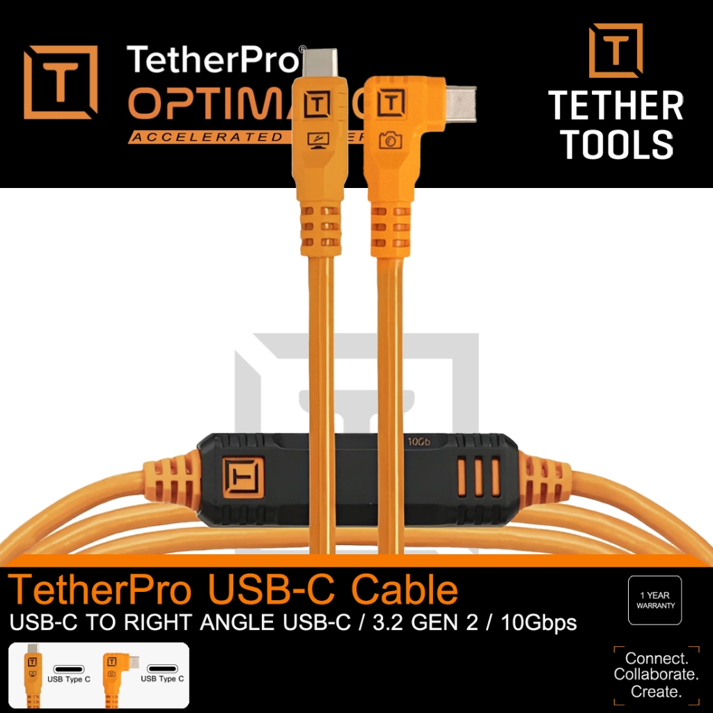 TetherPro Optima 10G USB-C, Straight to Right Angle Cable ยาว 15' (4.6m ...