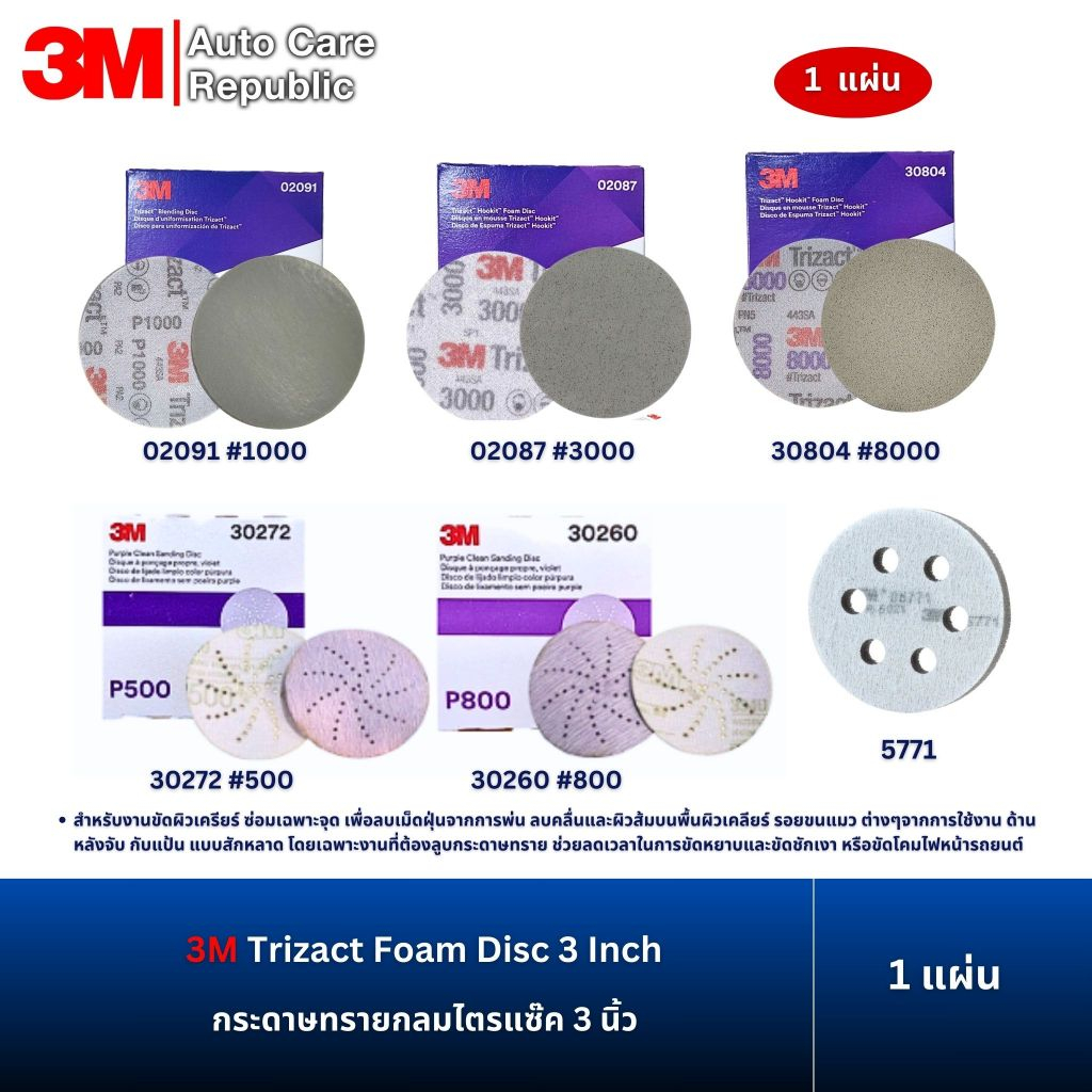 (1-4 แผ่น) 3M Trizact Foam Disc กระดาษทรายกลมไตรแซ๊ค 3นิ้ว 30272 ...