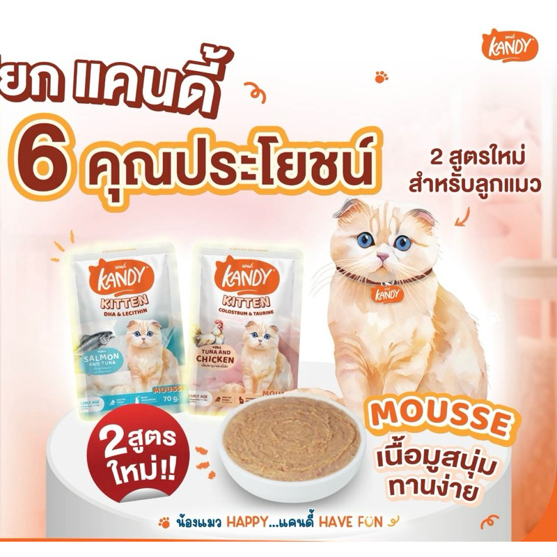 (12 ซอง) Kandy KITTEN อาหารเปียกแมว สำหรับลูกแมว เนื้อมูส อายุตั้งแต่ 1 ...