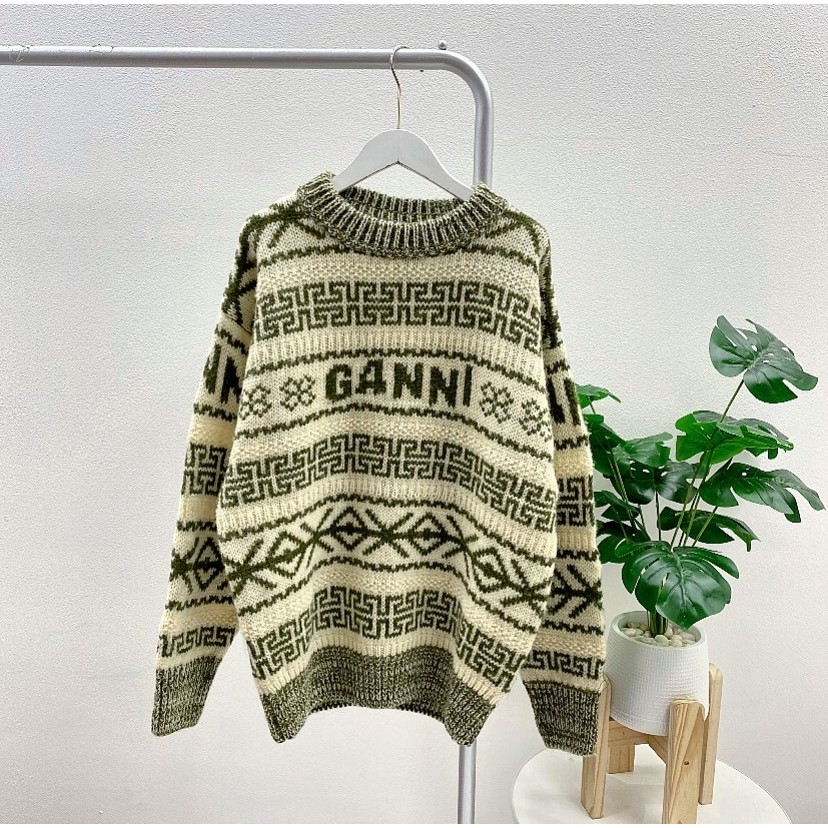 Ganni logo Knit Sweater (Green) | Shopee Thailand