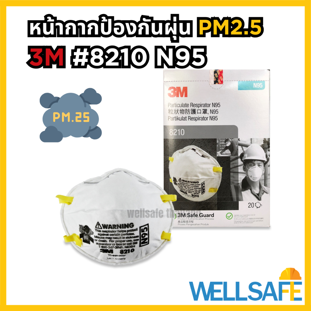 [เก็บโค้ด ลด 20%] 3M หน้ากากกันฝุ่นละออง N95 8210 สำหรับกันฝุ่น PM 2.5 ...