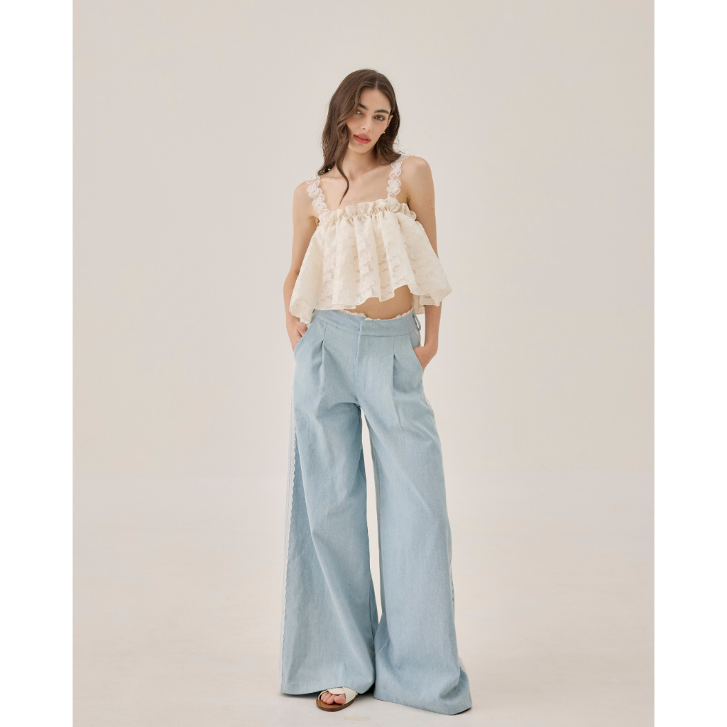 SISTER.RRR | DAISY JEANS กางเกงยีนส์ขอบลูกไม้ | Shopee Thailand