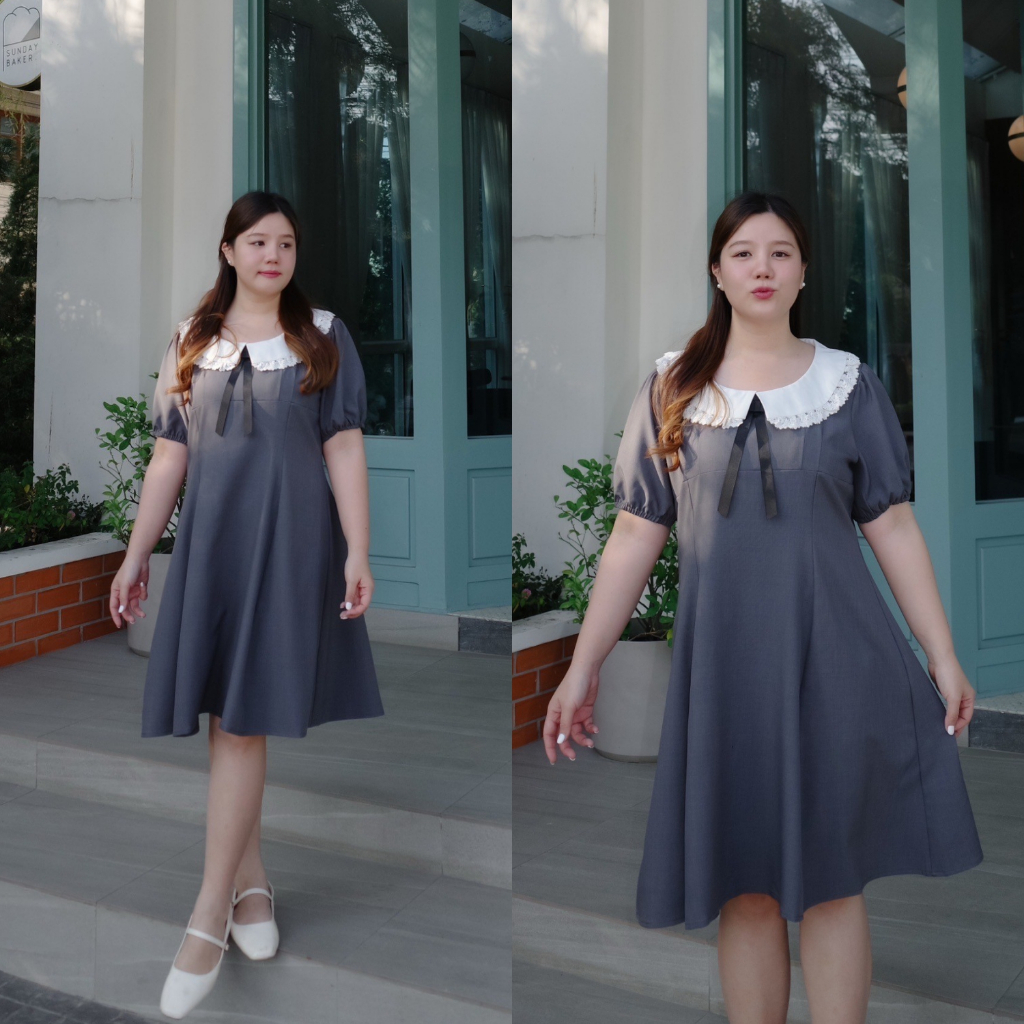 ( ️อกถึง 48") Ada Gray Dress เดรสสาวอวบ ชุดสาวอวบ | Shopee Thailand