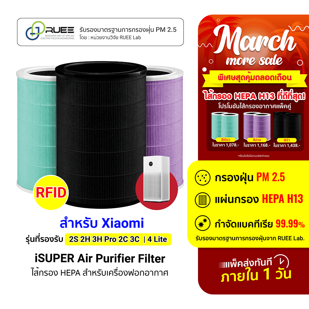 (ส่งด่วน 1 วัน) iSUPER ไส้กรอง HEPA สำหรับ Xiaomi Air Purifier Filter ...