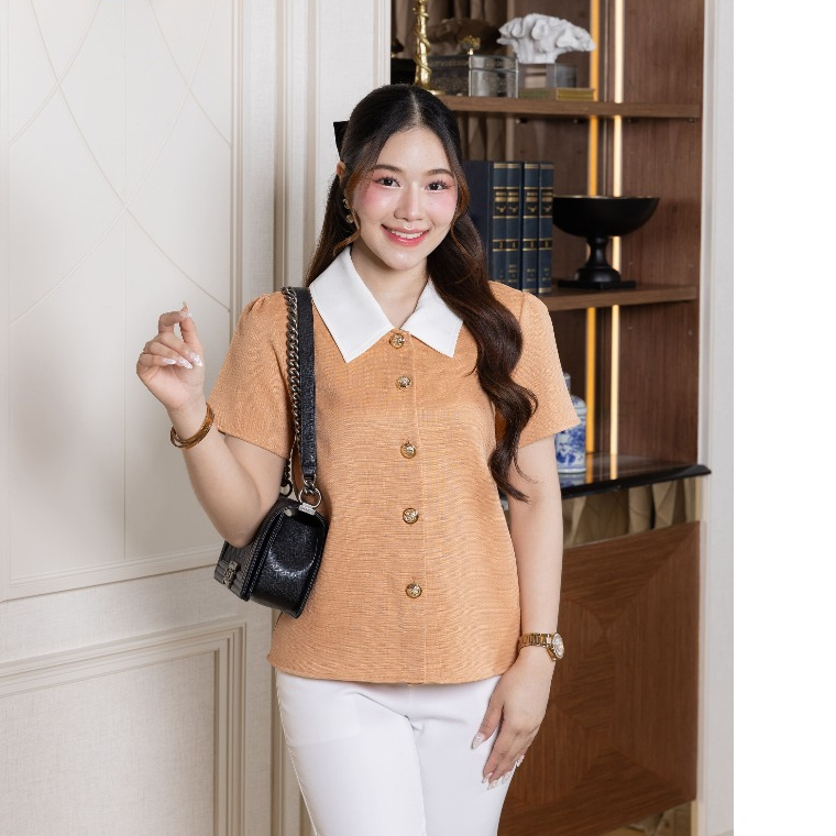 Glucoat | [T411] เสื้อทวิตสีส้มอิฐ มีความเรียบง่ายมาพร้อมความเก๋ เปลี่ยนลุคให้ดูดี คอปกทรงเชิ้ต ...