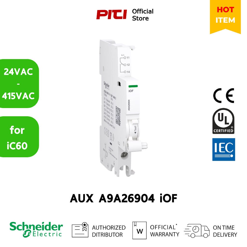 Schneider AUX A9A26904 24V - 415V AC 1 C/O 100mA 6A Acti9 iOF Open ...