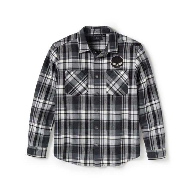 เสื้อแขนยาว Willie G Skull Plaid Long Sleeve Shirt 96394-25VM | Shopee ...