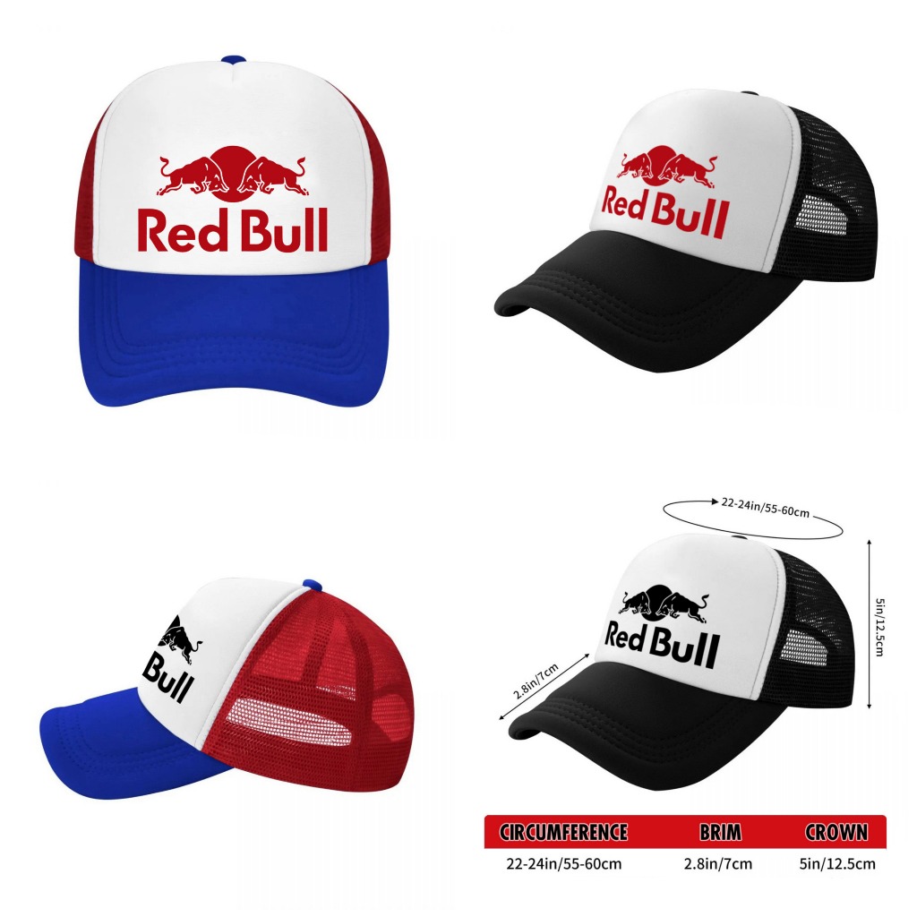 หมวกแก็ป หมวกเบสบอล หน้าบุฟองน้ำ หลังตาข่าย สกรีน Red Bull ด้วย Flex pu ...