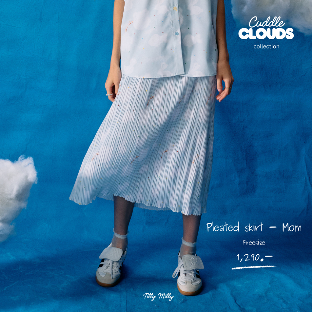 Tilly Milly กระโปรงแม่พลีท ( ยาว ) ลายเมฆ - Cuddle Clouds | Shopee Thailand