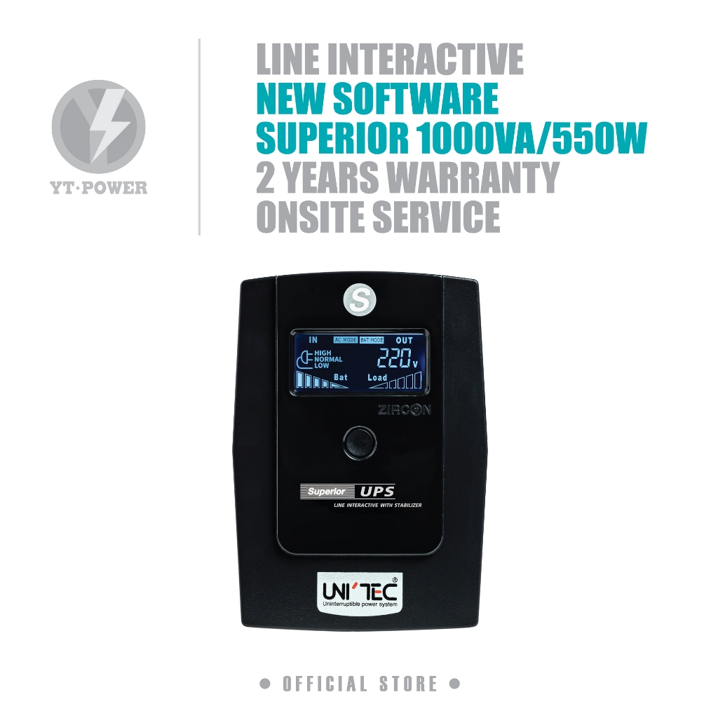 UPS 1000VA/550W SUPERIOR UNITEC เครื่องสำรองไฟ หน้าจอดิจิทัล ตัดเสียงร้องเตือนได้ ประกัน 2 ปี ...