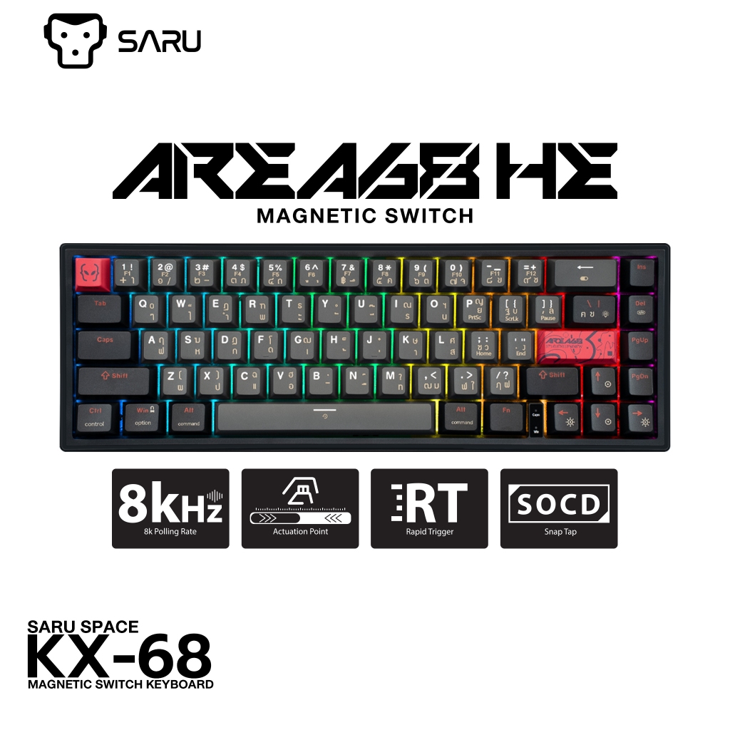 [สินค้าประกันศูนย์ 1 ปี] SARU MAGNETIC KEYBOARD 65% AREA68 KX-68 HE ...
