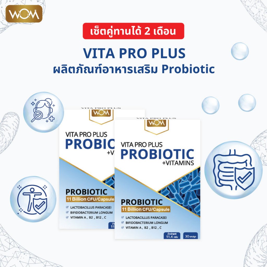 ( โปร 2 กล่อง ) WOM VITA PRO PLUS Probiotic โพรไบโอติก โปรไบโอติกส์ พรี ...