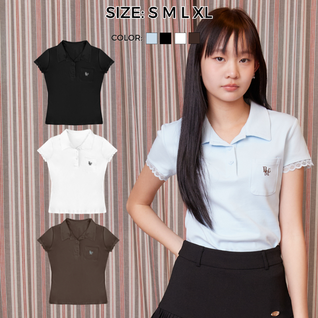 Bemingtop870(S-XL)-Boo bell Top เสื้อโปโลสีน้ำตาลสุดชิค ดีไซน์คอปก ...