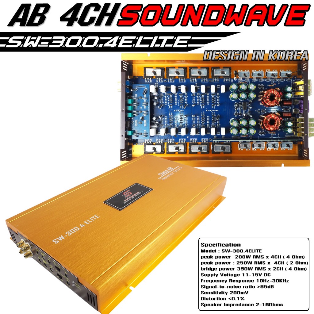 Class-AB 4Ch รุ่น SW-300.4ELITE SOUNDWAVEเพาเวอร์แอมป์, แอมป์ขยายรถยนต์, เพาเวอร์รถยนต์, เครื่อง ...