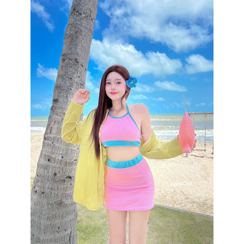 Phapassz - Set3ชิ้น เสื้อผูกคอกระโปรงเอ เสื้อคลุมแขนยาว ผ้านำเข้าดี๊ดี ทรงสวยปังง #Nicha ...