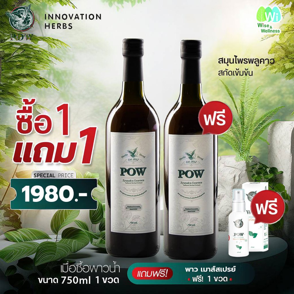 POW พลูคาว พาว ขนาด750 มล. 1แถม1 ฟรีพาวสเปรย์ 1 ขวด] พาวน้ำสมุนไพร ...
