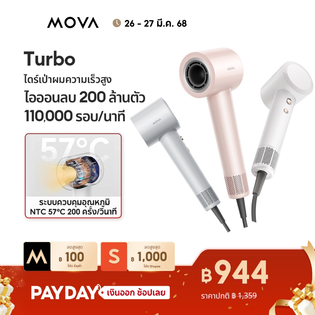 [NEW 2025] MOVA Turbo High-Speed Hair Dryer ไดร์เป่าผม|110,000 RPM | เป่าผมแห้งเร็วใน 40 วินาที ...