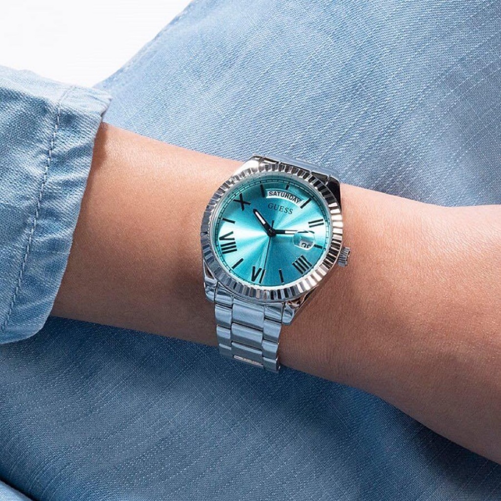 Guess Daydate Tiffany Blue Dial Metal Strap | Shopee Thailand
