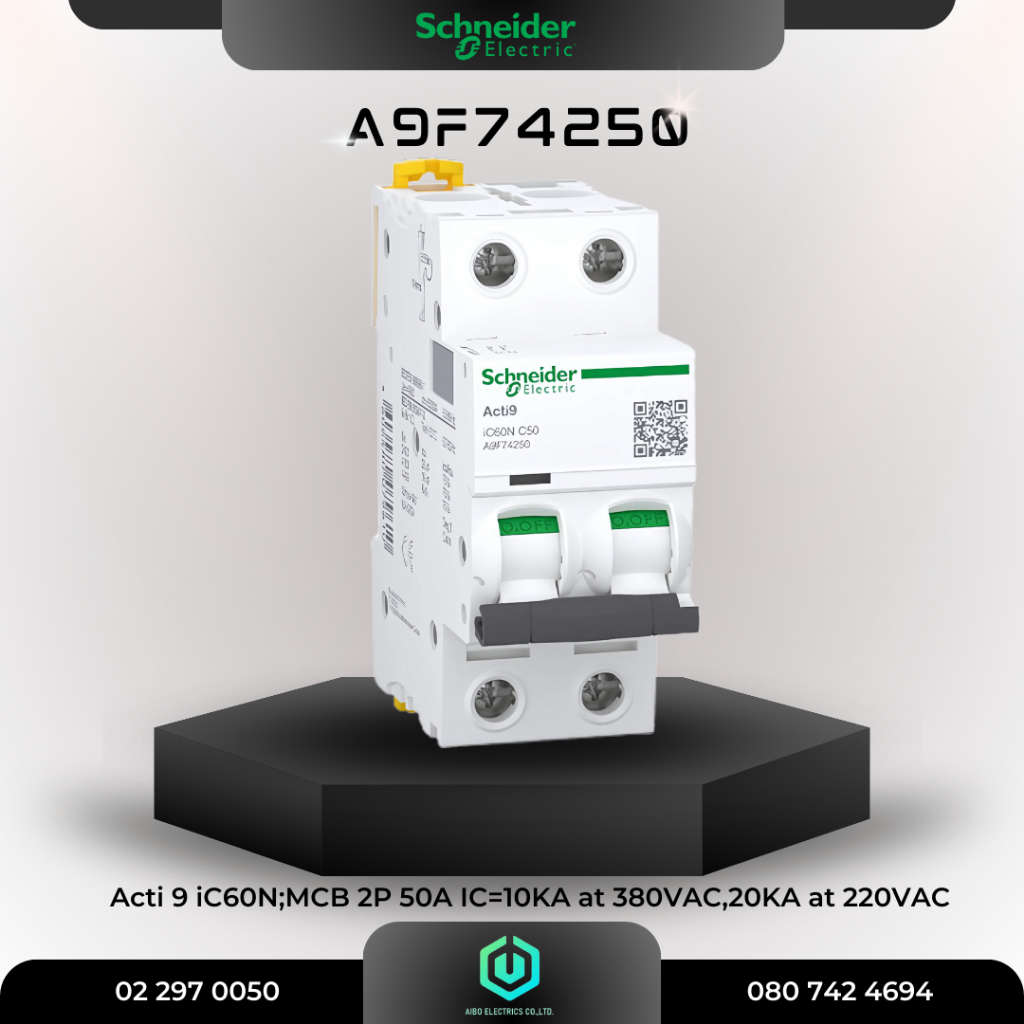 A9F74250 Acti9 iC60N 2P C 50A 440V MCB | Shopee Thailand