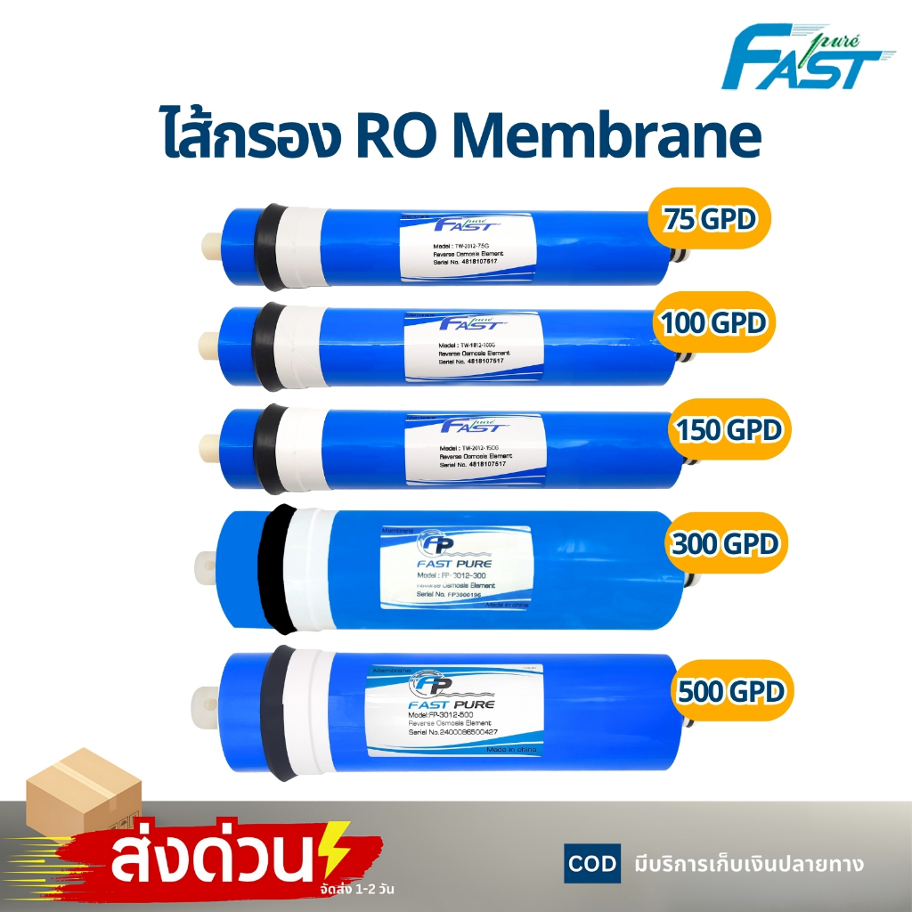 ไส้กรองน้ำRO 50 75 100 150 200 300 400 500GPD fastpure เครื่องกรองน้ำ RO Membrane1812 2012 2813 ...