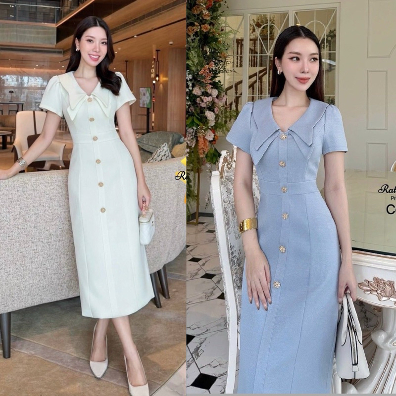 Code: 001 ชุดเดรสยาวสีครีม ชุดทำบุญสีฟ้า งานป้าย Rattana | Shopee Thailand