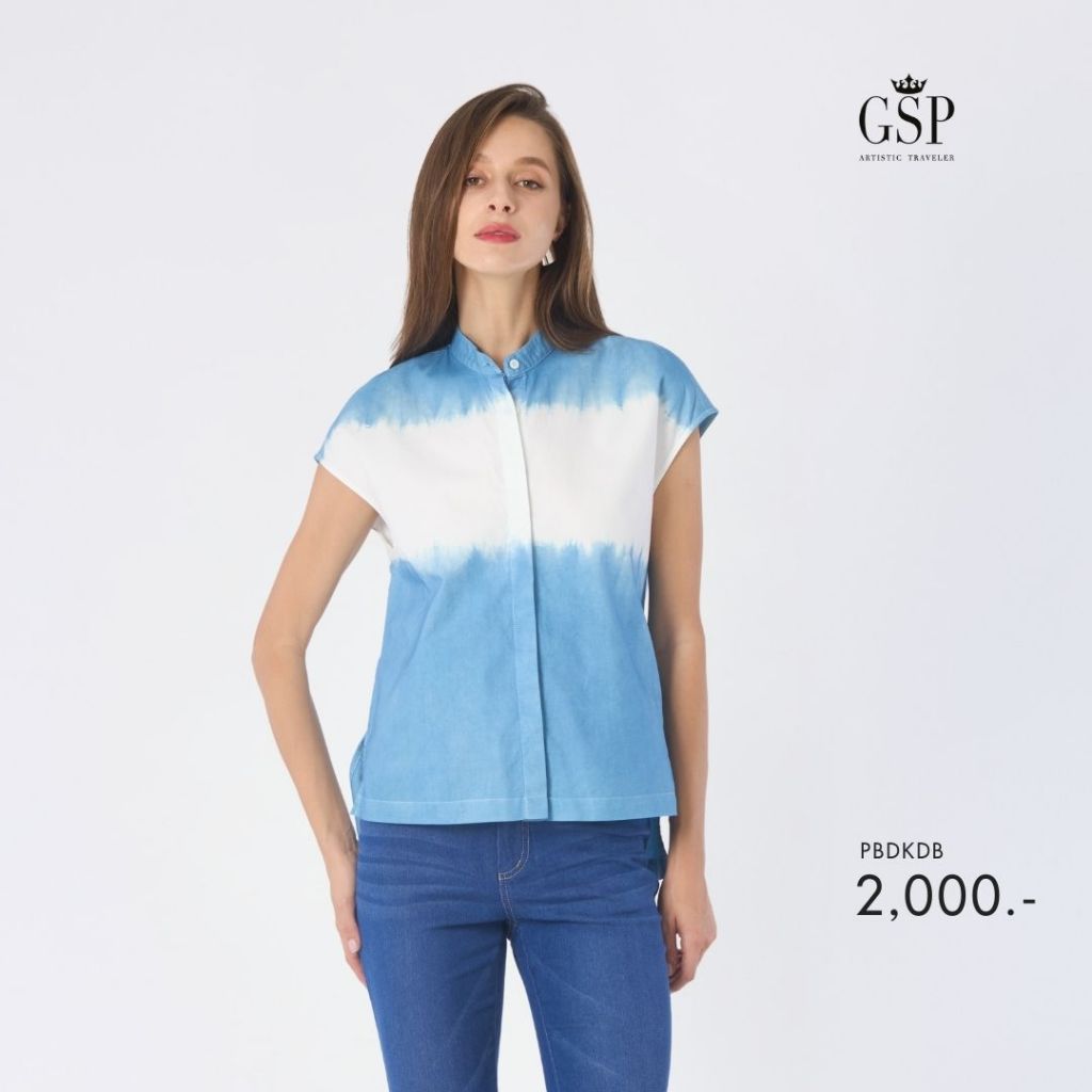 GSP Woman's blouse organic indigo เสื้อผู้หญิง แขนล้ำ สีฟ้า PBDKDB ...