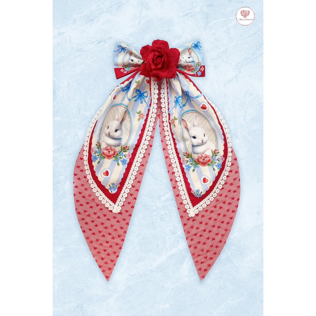 โบว์ฟ้าแดงใหญ่แต่งกุหลาบ Special Ribbon กิ๊บสปริงสีทอง ใหญ่โดดเด่น ติด ...