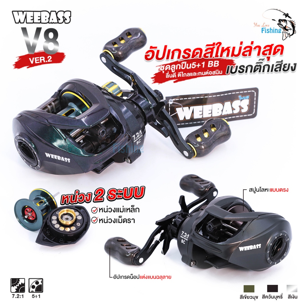รอกหยดน้ำ WEEBASS V8 .Ver2 อัปเกรดใหม่ล่าสุด! รอกหน่วงคุมฟู่ 2 ระบบ เหมาะสำหรับงานตีเหยื่อปลอม ...