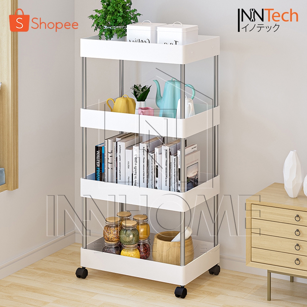 [ลดพิเศษ] InnHome ชั้นวางของสแตนเลส 4ชั้น ช้้นวางของ ชั้นวางหนังสือ ชั้นวางในห้องน้ำ มีล้อเลื่อน ...