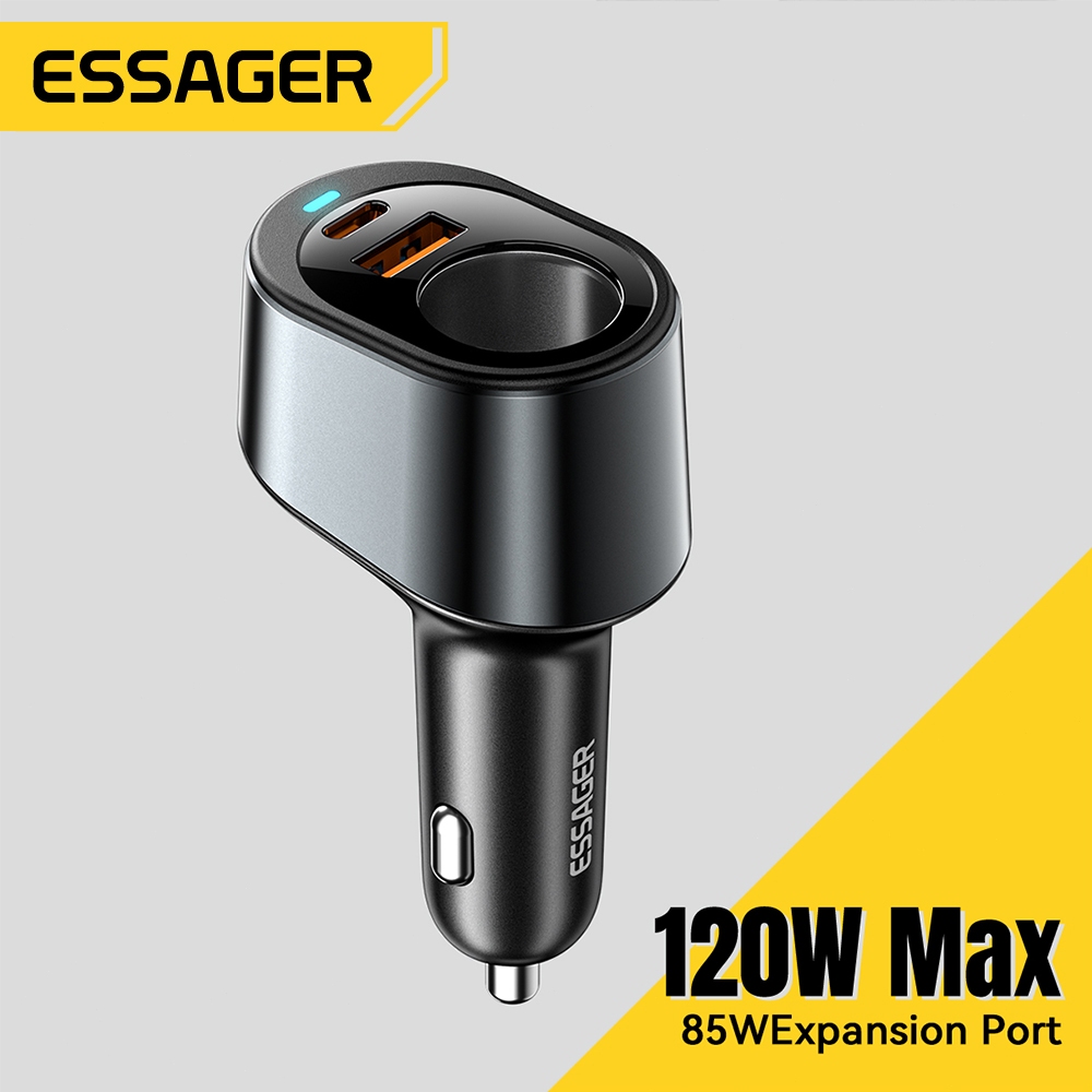 Essager 120W ที่จุดบุหรี่+USB-A+Type-C ที่ชาร์จในรถยนต์ ชิปอัจฉริยะ ...