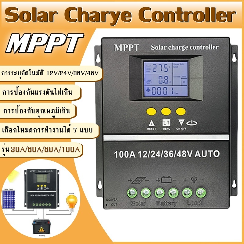 MPPT โซล่าร์ชาร์จเจอร์ คอนโทรลเลอร์ 30A/60A/100A ชาร์จเจอร์ 12V/24V/36V/48V Auto สำหรับแบตเตอรี่ ...