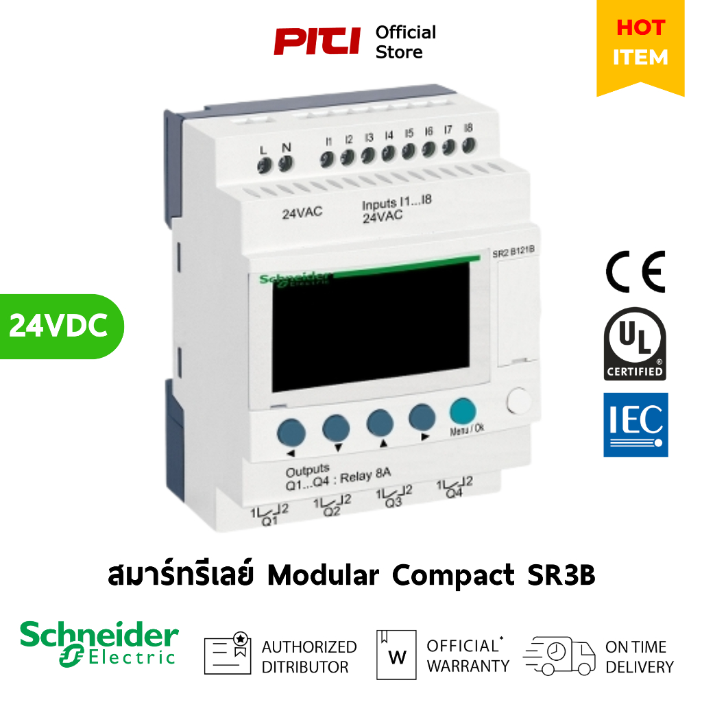 Schneider Smart Relay SR3B102BD 24VDC 10 I/O Modular SR2 SR3 Clock Display 4 Transistor Outputs ...