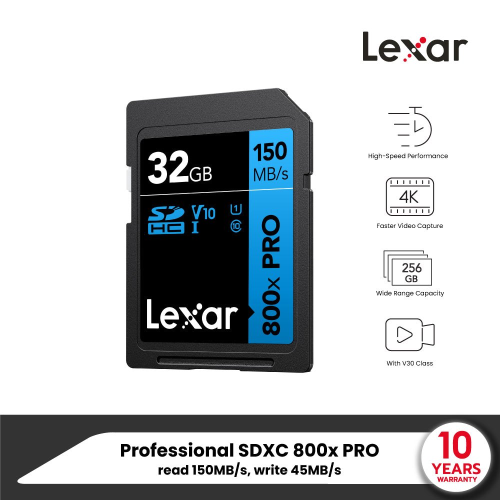 Lexar 800xPRO 32GB SD Card BLUE Series (เอสดีการ์ด) Full-HD 4K RW150 ...