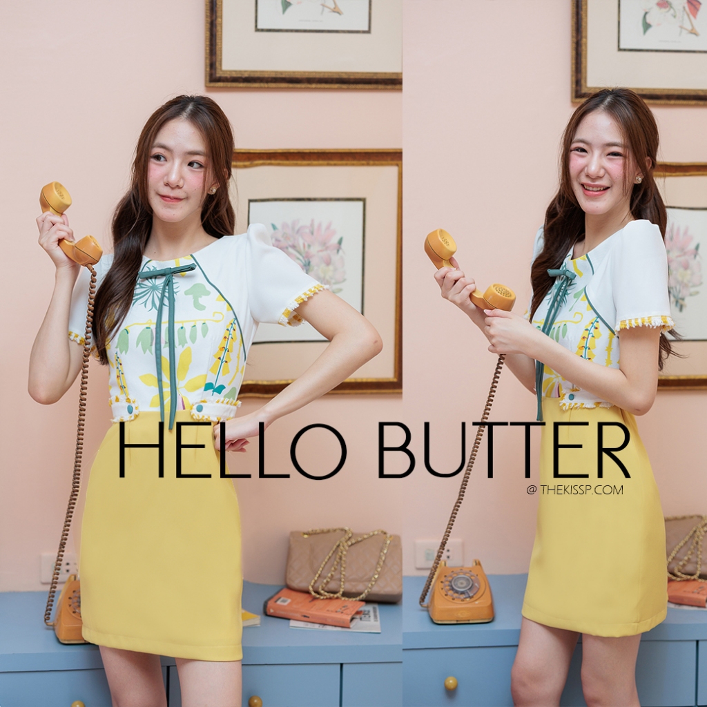 HELLO BUTTER' DRESS +FREE LONG RIBBON เข็มขัดโบยาวถอดออกจากชุดได้ ...